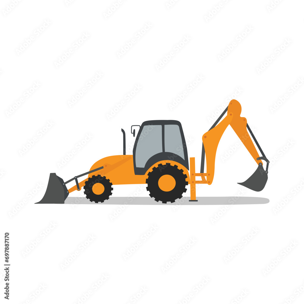 Backhoe loader flat vector illustration isolated on white background ...