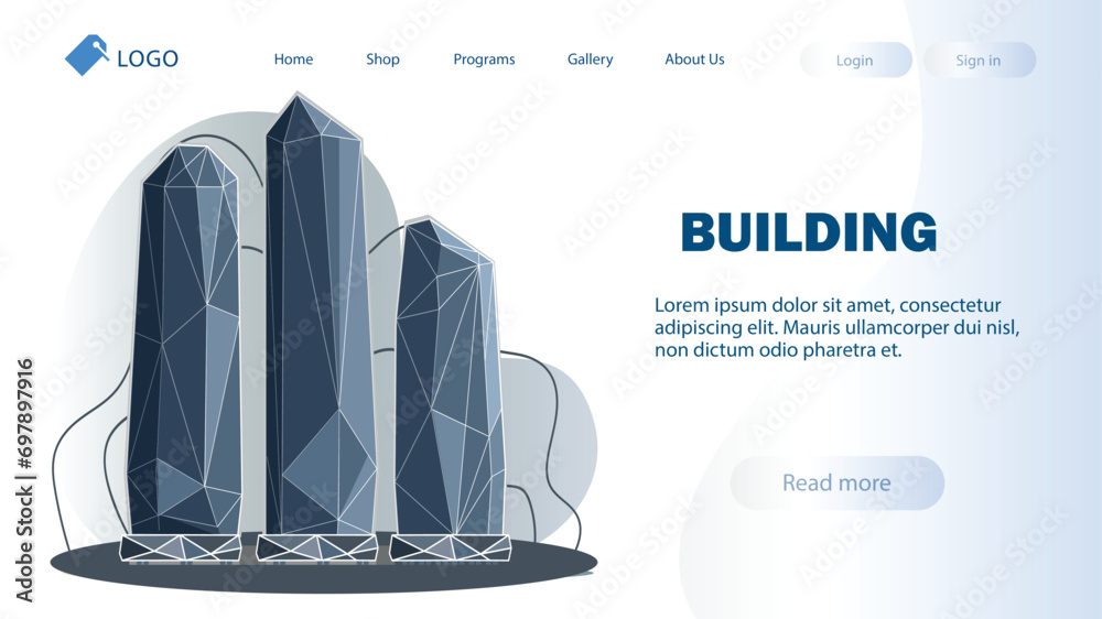 Set of building illustration of three very tall buildings. The ...