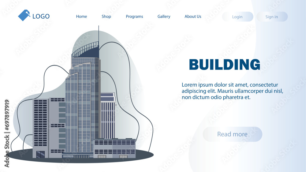 Set of building illustration of three very tall buildings. The ...