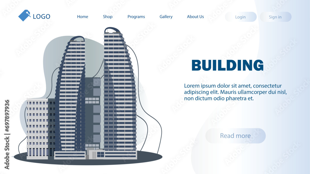 Set of building illustration of three very tall buildings. The ...