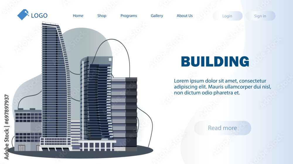 Set of building illustration of three very tall buildings. The ...