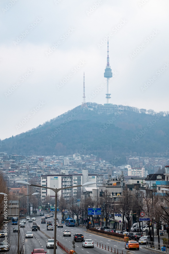Seoul, South Korea - 19 February 2023: View of N Seoul Tower from ...