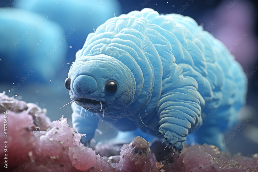 Microscope View of a Tardigrade and some Bacterias extreme closeup ...