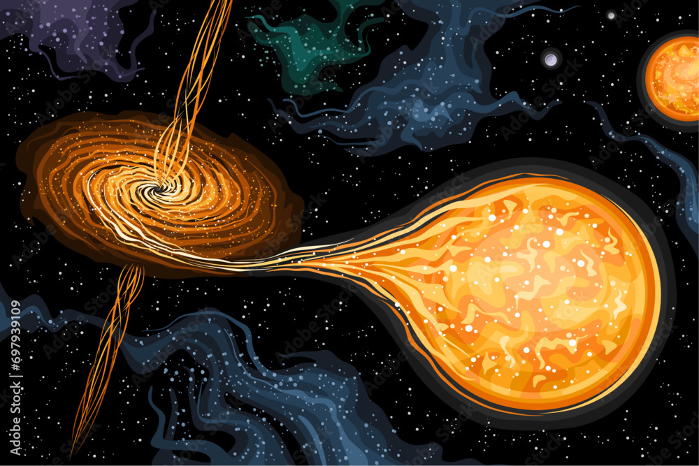 Vector illustration of Black Hole, astronomical horizontal poster with ...