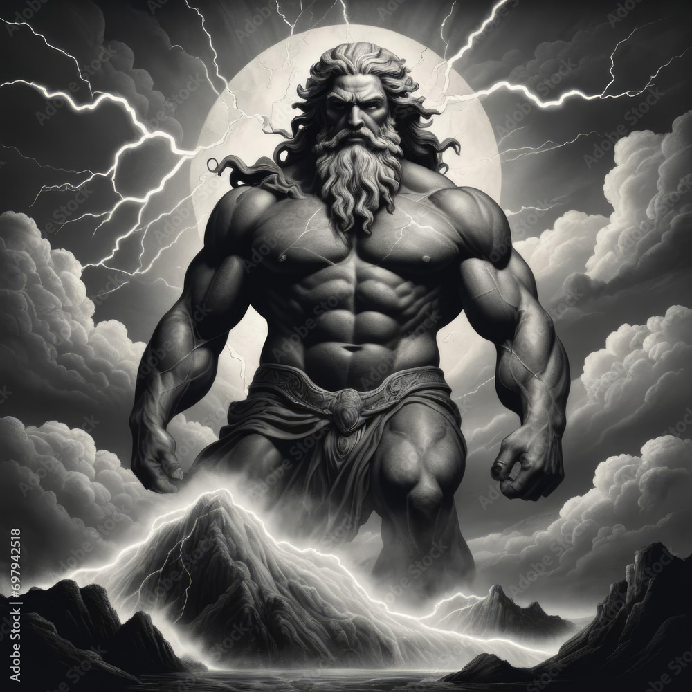 Zeus Silhouette - Mythical etching of the Greek god Zeus merged with a ...