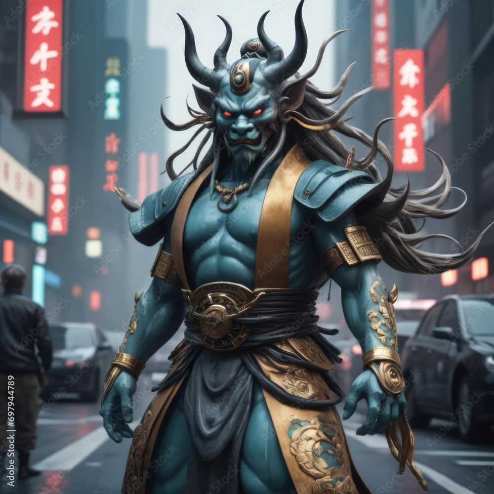 Fujin the God of Wind in Cyberpunk City - Modern depiction of the ...