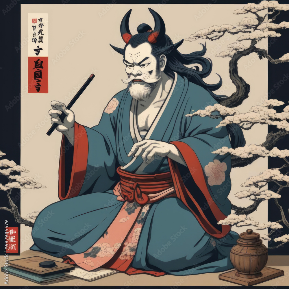 Tenjin in the Virtual Classroom - Modern Ukiyo-e of the Japanese god of ...