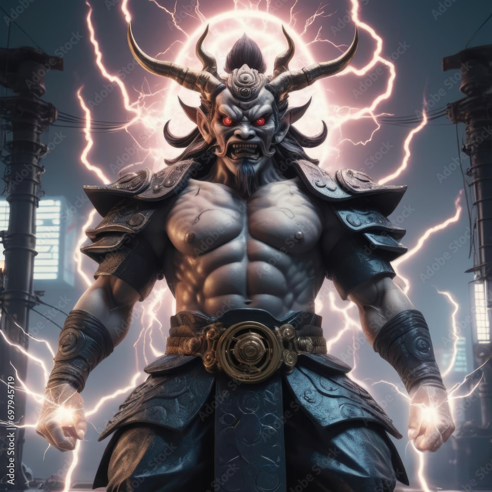 Raijin - Traditional Japanese Thunder God Generating Electricity for ...