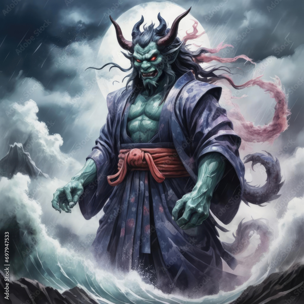 Susanoo the Storm God in Modern Weather Forecast - Digital watercolor ...