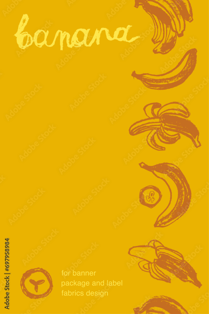 Cooking banana banner background with bananas seamless pattern border ...