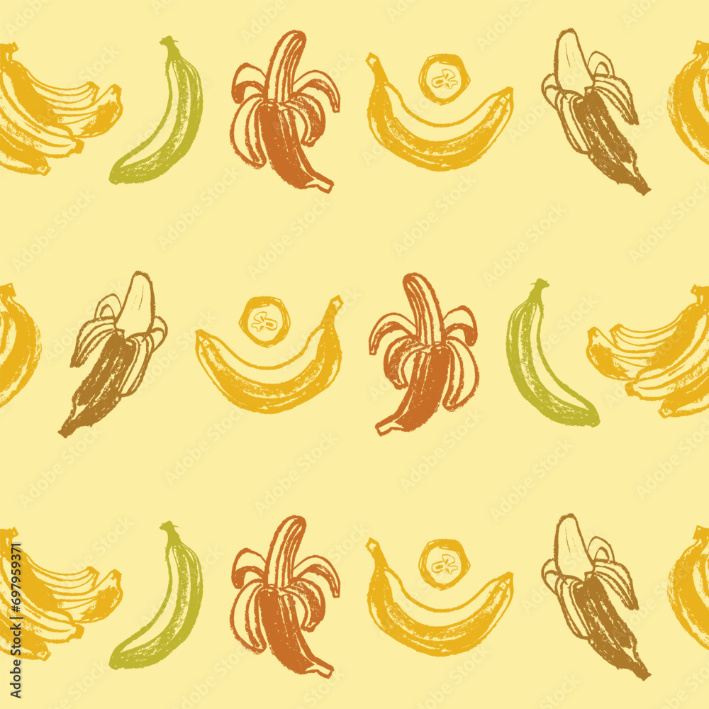 Cooking banana banner background with bananas seamless pattern border ...