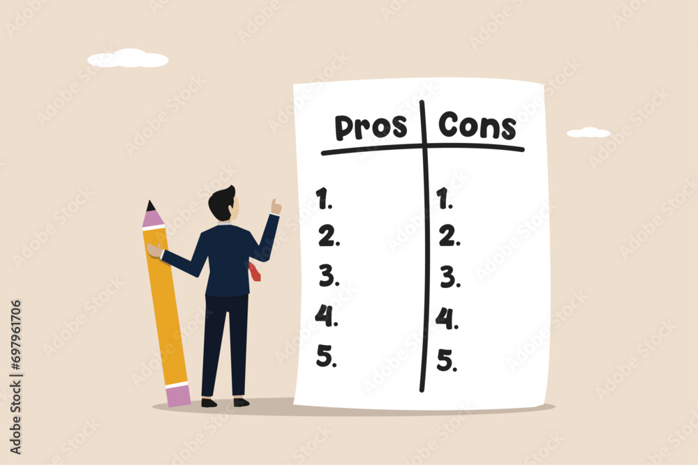 Pros and cons comparison for making business decisions, advantage ...