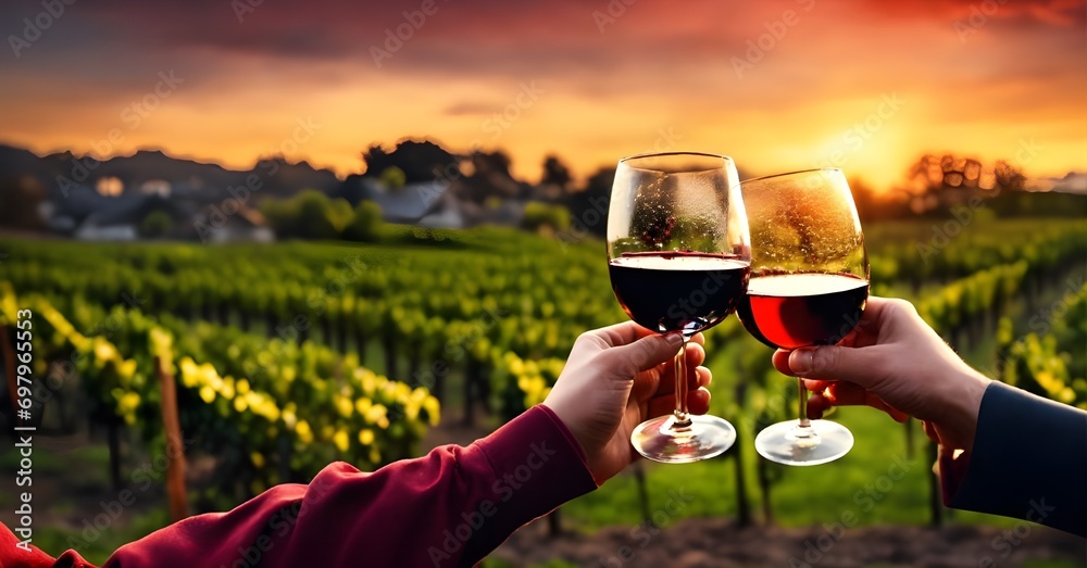 two people cheering and holding glass together . glass fill with drink ...