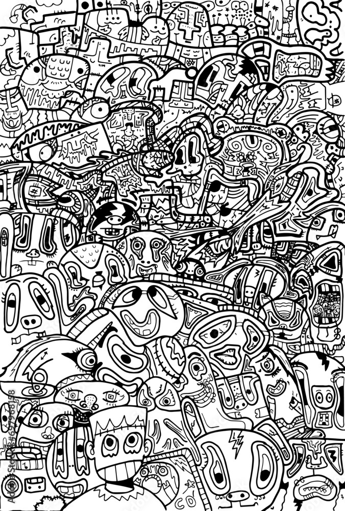 Vector illustration of Doodle little funny monsters,Hand drawn cartoon ...