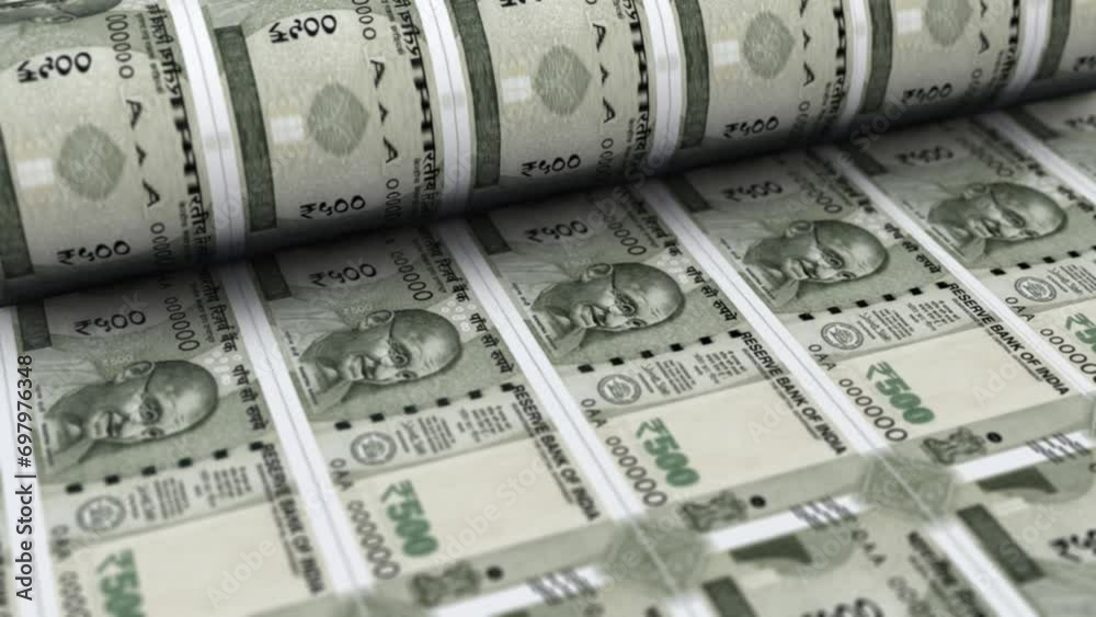 Printing of Indian 500 Rupee Bank Notes in a Currency Printing Press on ...