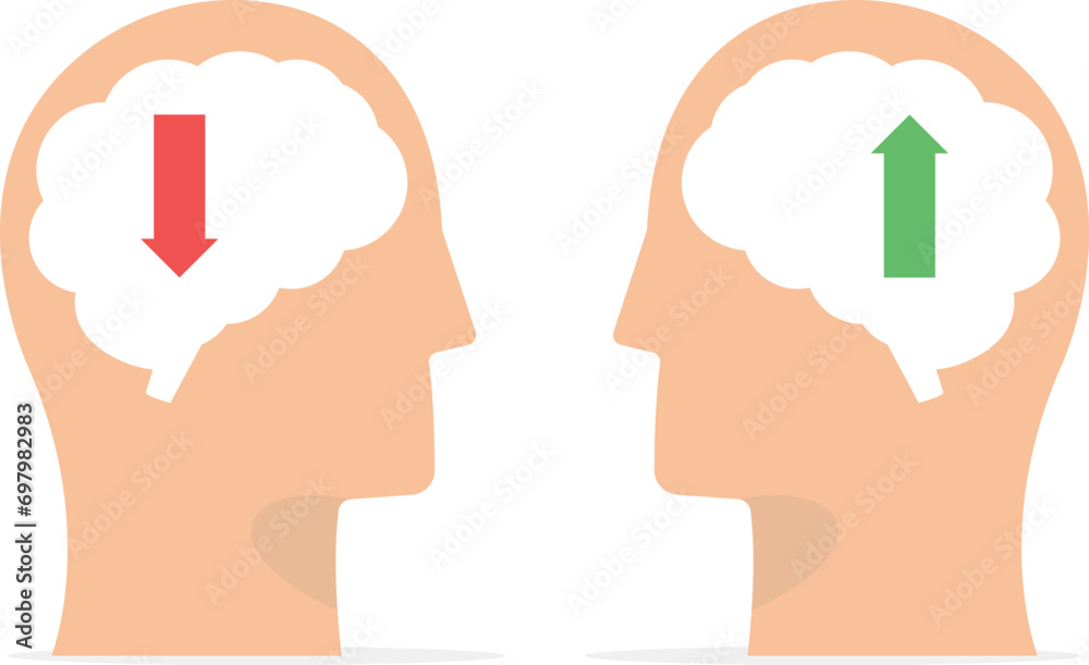 Human heads symbol with fixed mindset vs growth mindset. Modern vector ...