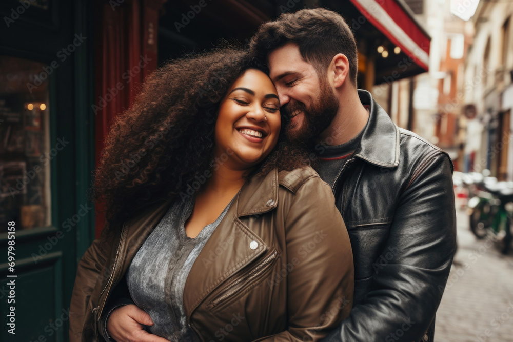 A happy couple, where a plus-size woman embraces her body positivity ...