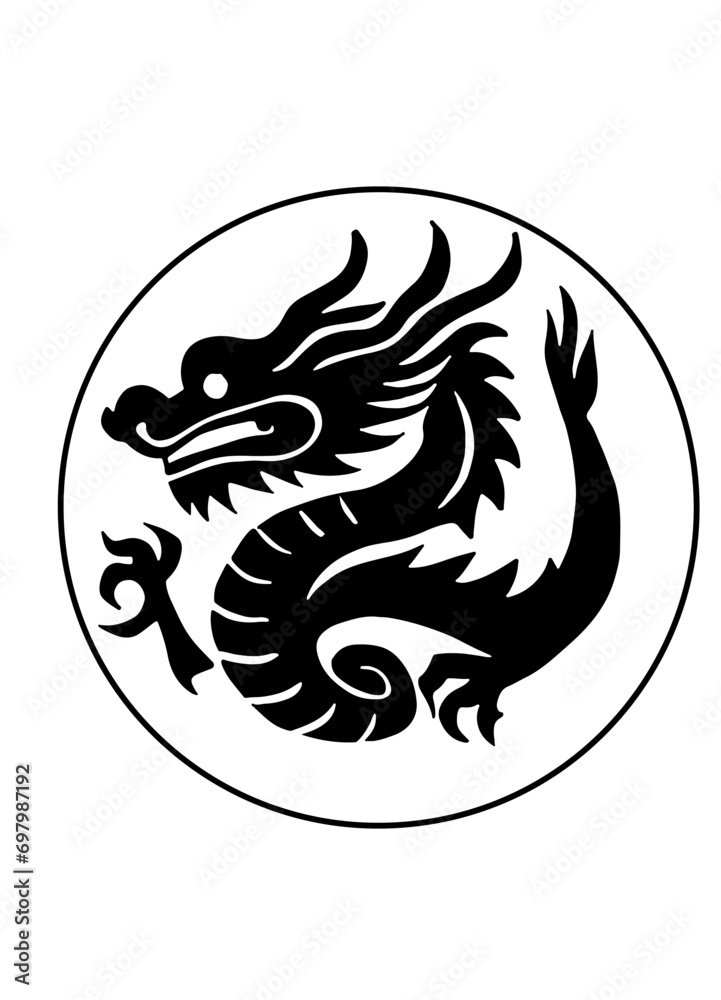 Traditional Chinese Dragon. Set of Chinese character translate dragon ...