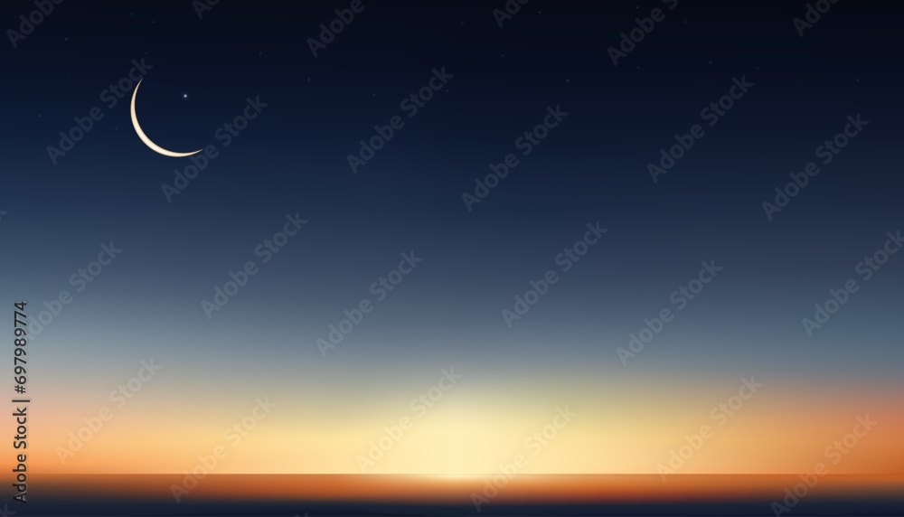 Sky Night,Ramadan Kareem Background with Crescent moon,Star with ...