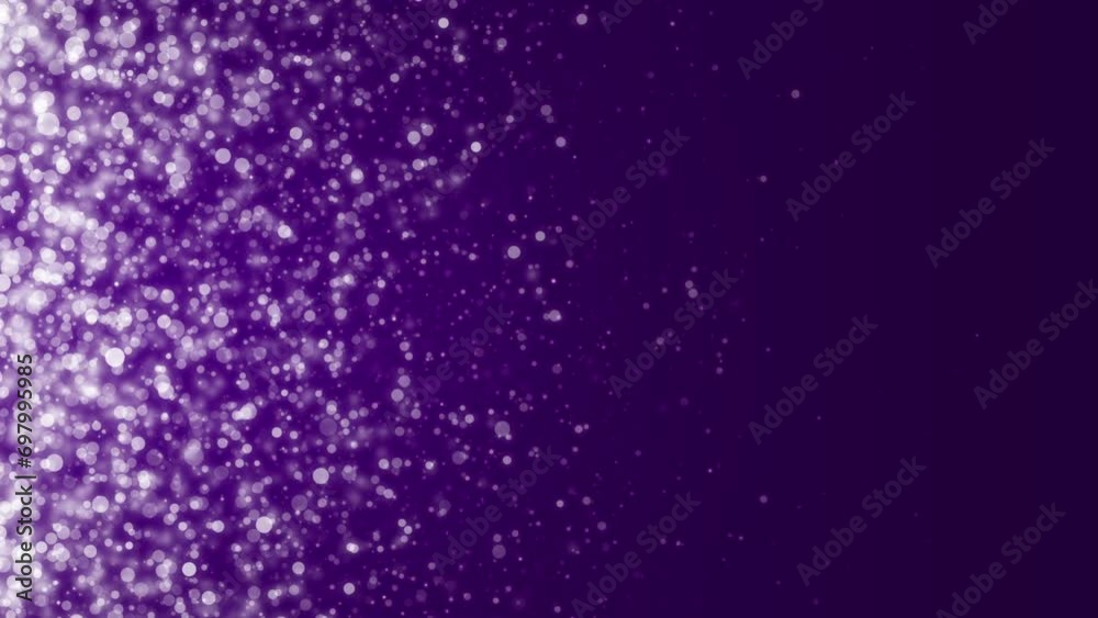 On a dark purple background, white spheres fly from left to right ...