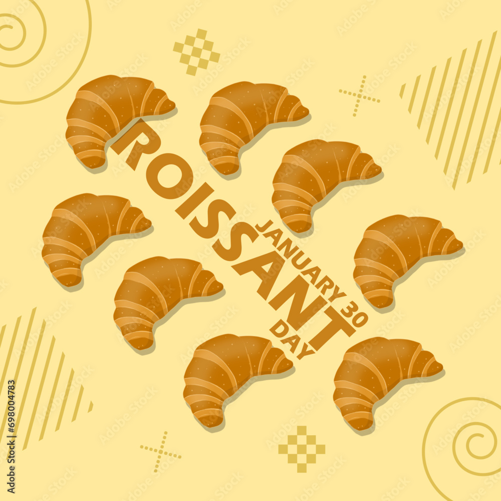 National Croissant Day event banner. Several croissants and bold text ...