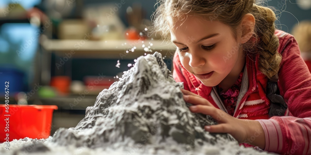 Science Fair Project: Young Student Constructs A Model Volcano Stock ...