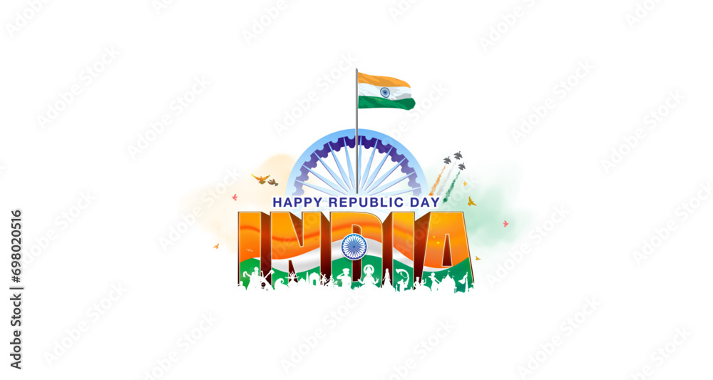 Vector design of Happy Republic day india tricolor 3d text. Indian ...