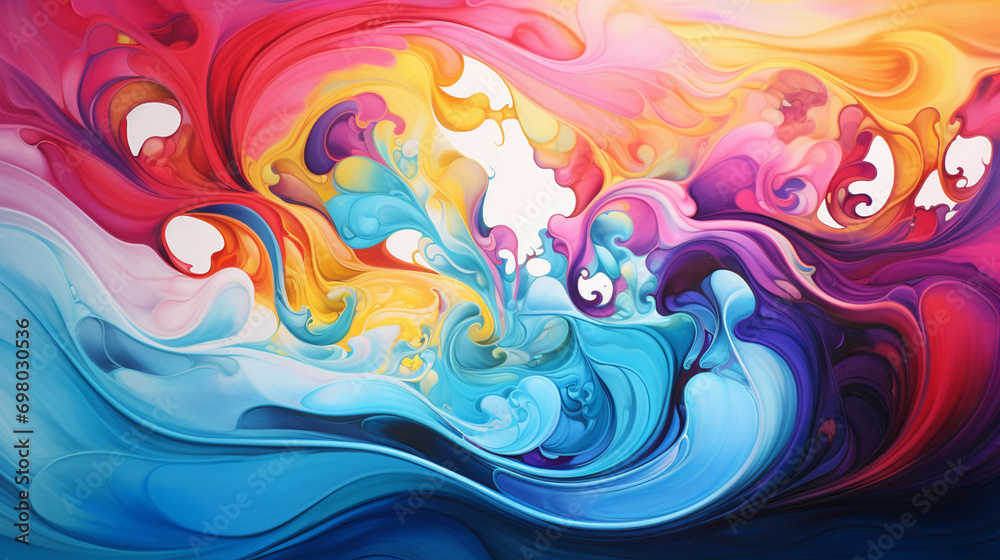 Psychedelic waves of color cascade across the canvas, constructing an ...