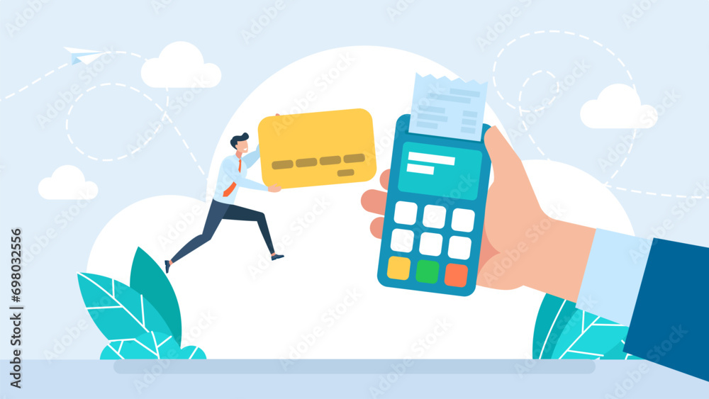 Payment Terminal. Male hand holding POS payment machine icon in flat ... Payment Terminal. Male hand holding POS payment machine icon in flat ...