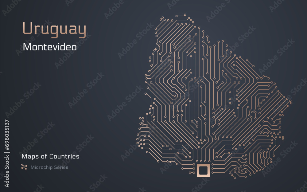 Uruguay Map with a capital of Montevideo Shown in a Microchip Pattern ...