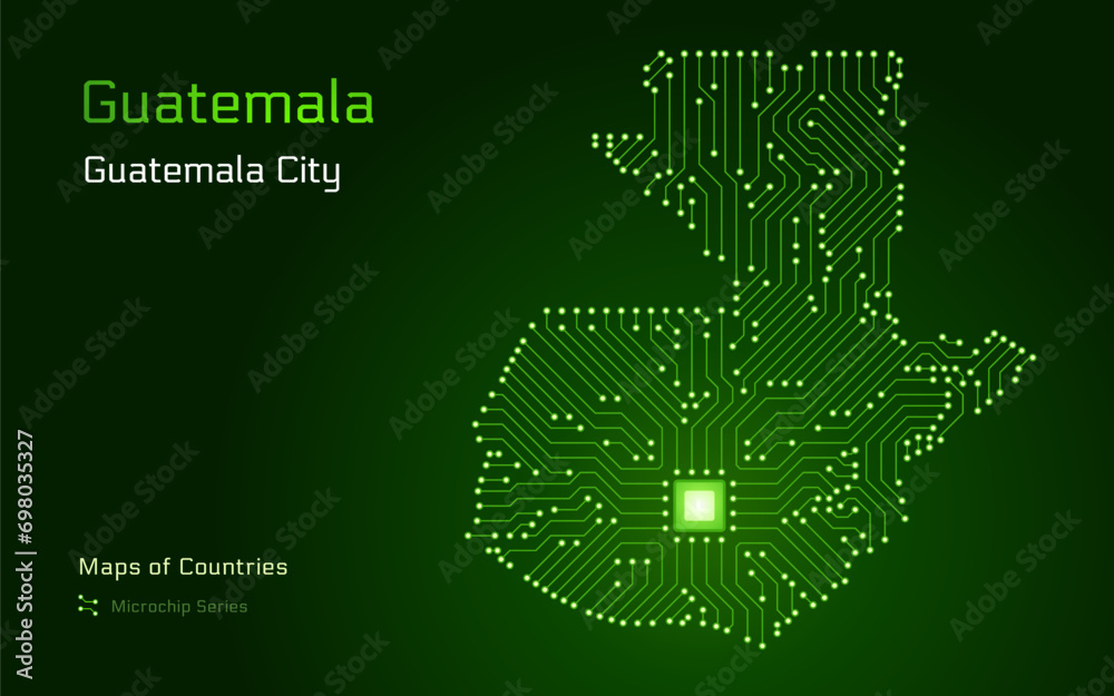 Guatemala Map with a capital of Guatemala City Shown in a Microchip ...