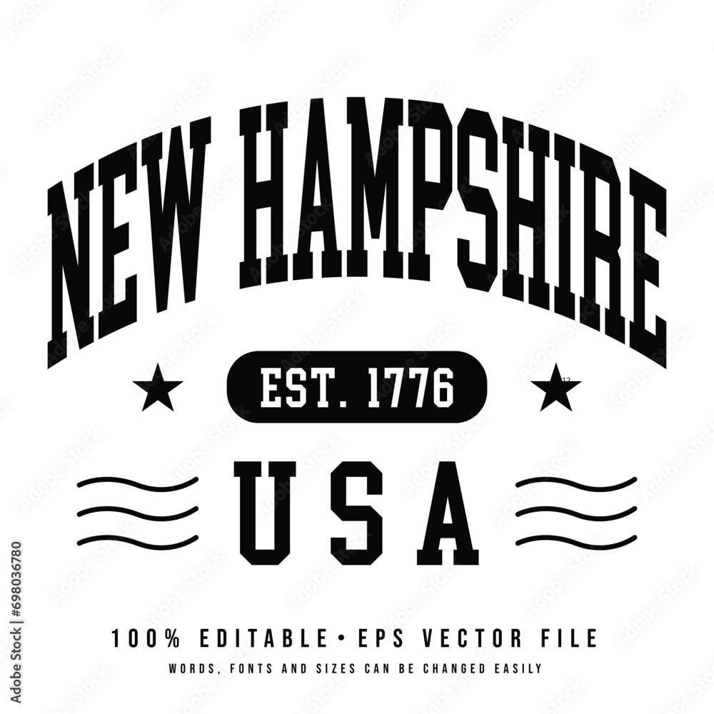 New Hampshire text effect vector. Editable college t-shirt design ...