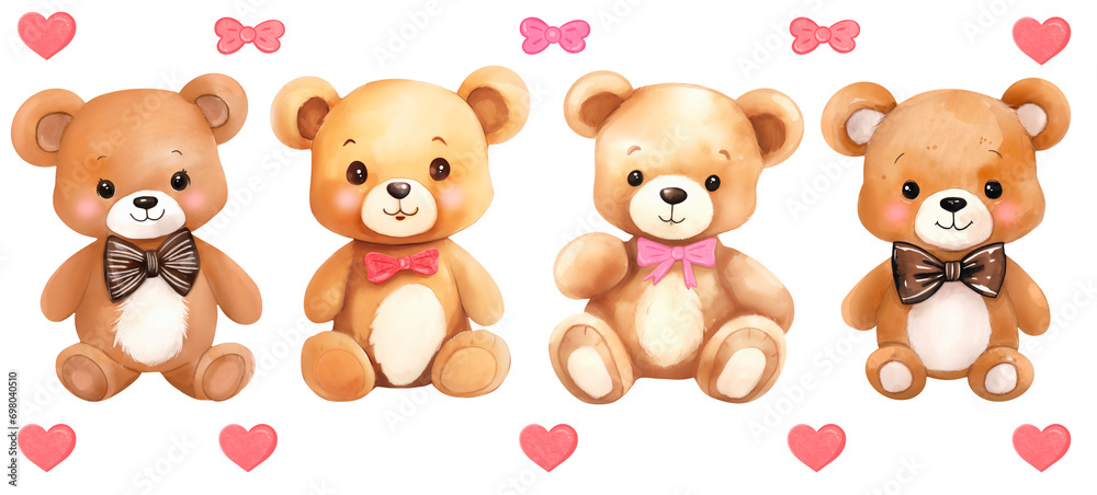 set of cute teddy bear clipart in watercolor on a transparent ...