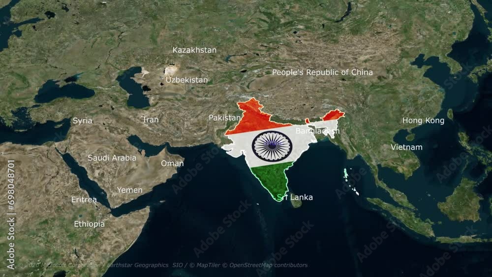 India map location, Designation of the borders of India on the map and ...