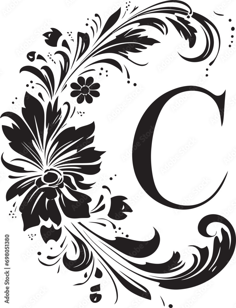 Crested Symphony Majestic Letter C Vector Font Coastal Elegance Seaside ...