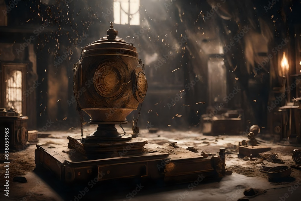 camera background placed on the table in the dark room with lenses ...