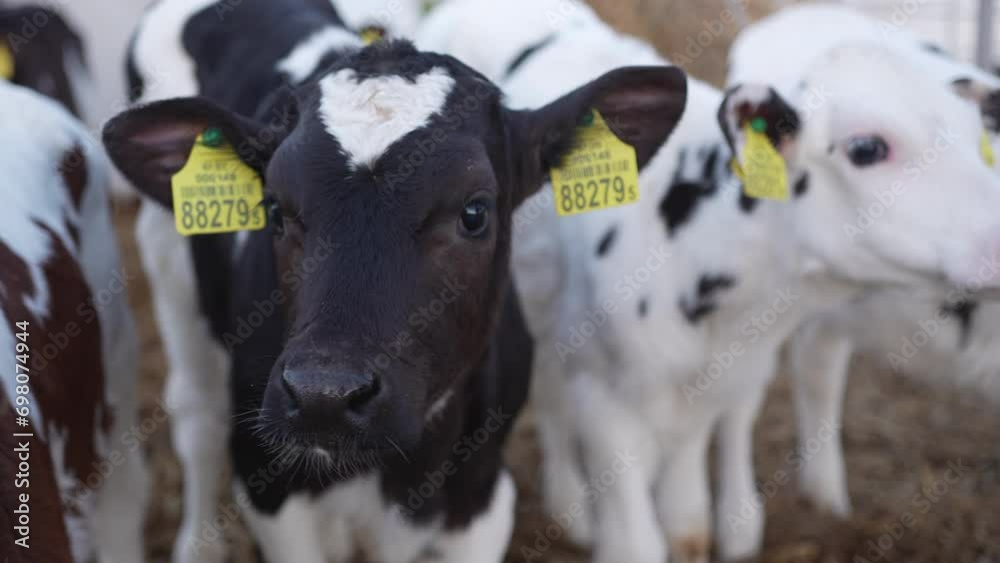 Vidéo Stock cattle breeding of cows and calves. calves live on the farm ...
