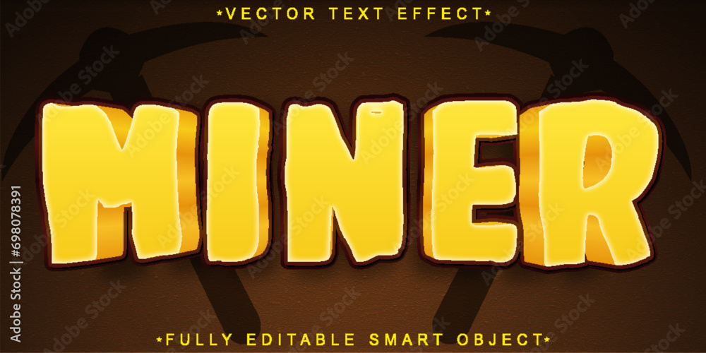 Cartoon Miner Vector Fully Editable Smart Object Text Effect Stock ...