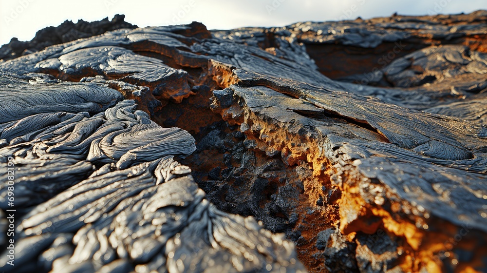 Volcanic rock formation with jagged edges, porous surface, and rugged ...