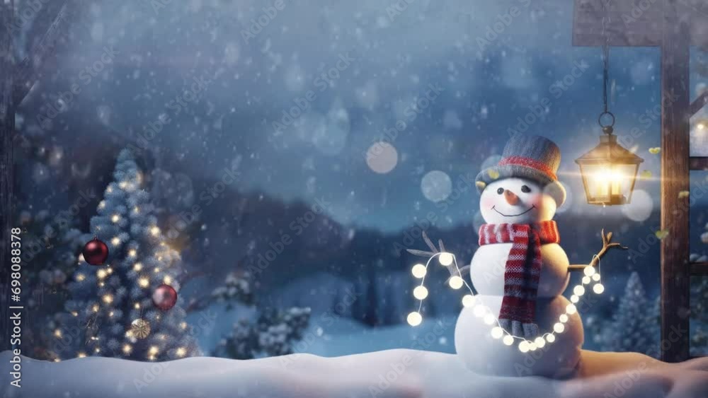 animated Christmas decoration with snowman Christmas lights at night ...