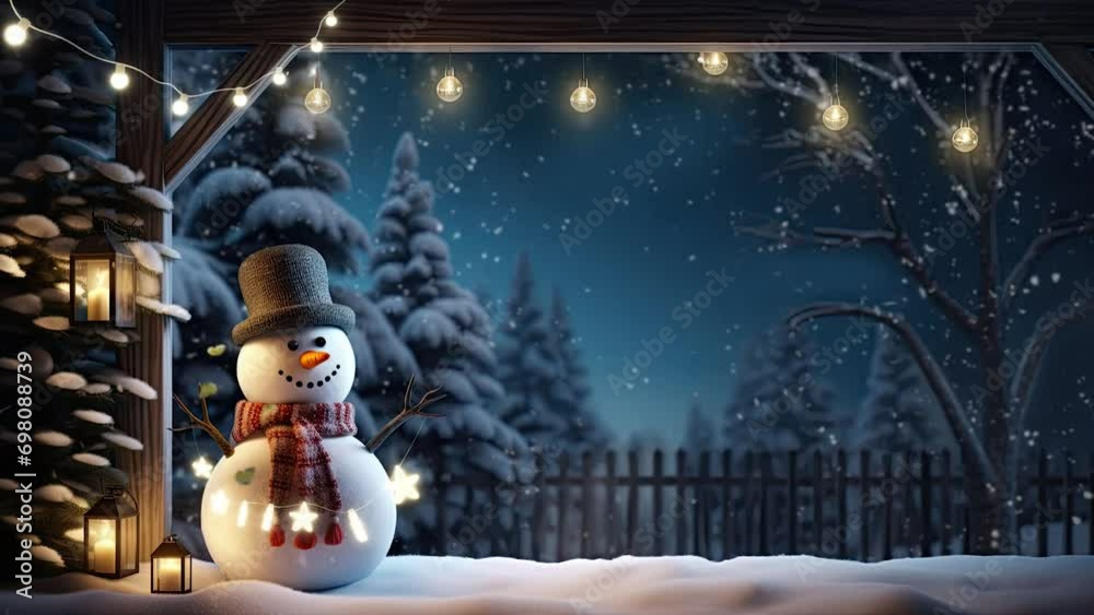 animated Christmas decoration with snowman Christmas lights at night ...