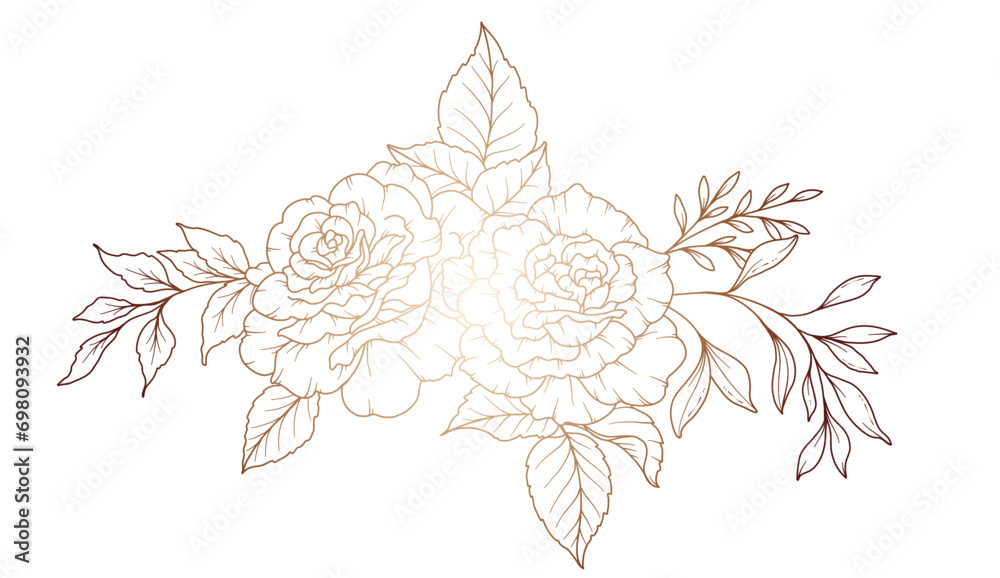 Rose Line Drawing. Black and white Floral Bouquets. Flower Coloring ...