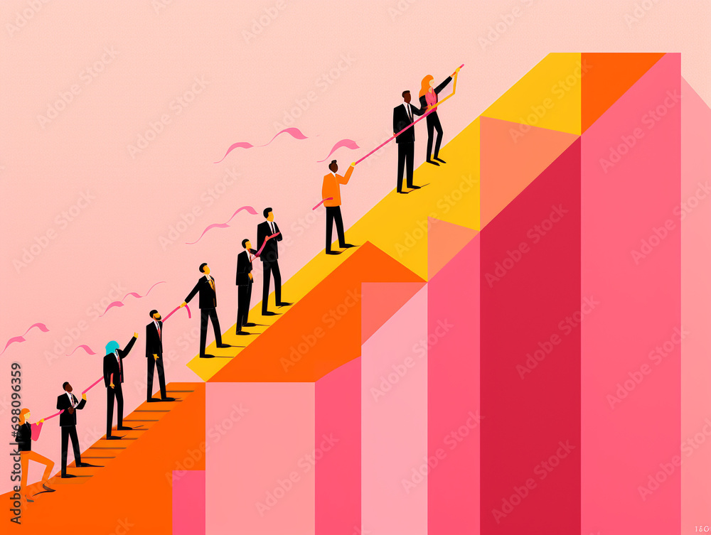 Cartoon drawing of teamwork, career up to advancement Stock ...