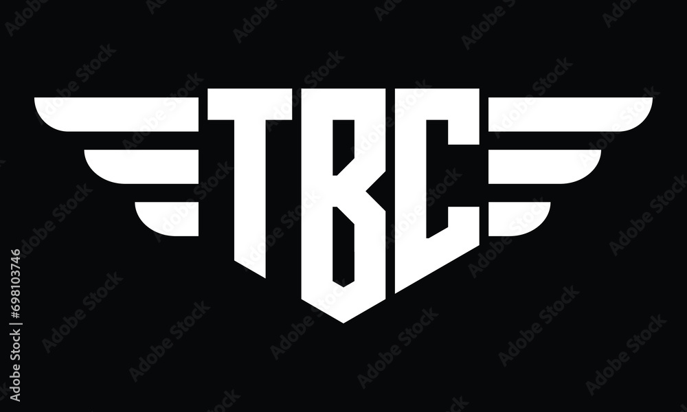 TBC three letter logo, creative wings shape logo design vector template ...