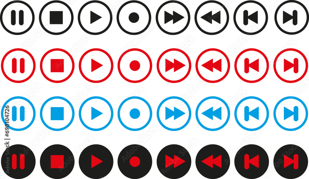 Multimedia buttons. Set of play buttons. Media Player icon set, Buttons ...