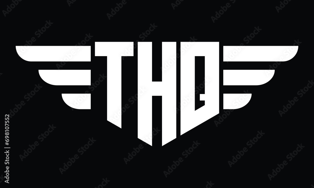 THQ three letter logo, creative wings shape logo design vector template ...