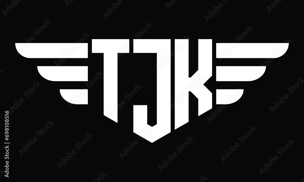 TJK three letter logo, creative wings shape logo design vector template ...
