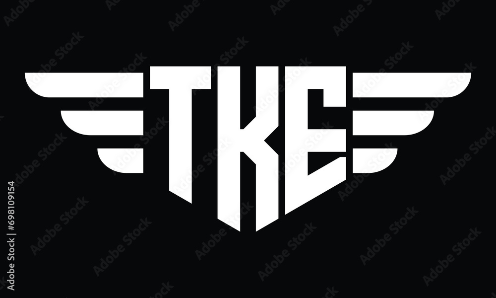 TKE three letter logo, creative wings shape logo design vector template ...