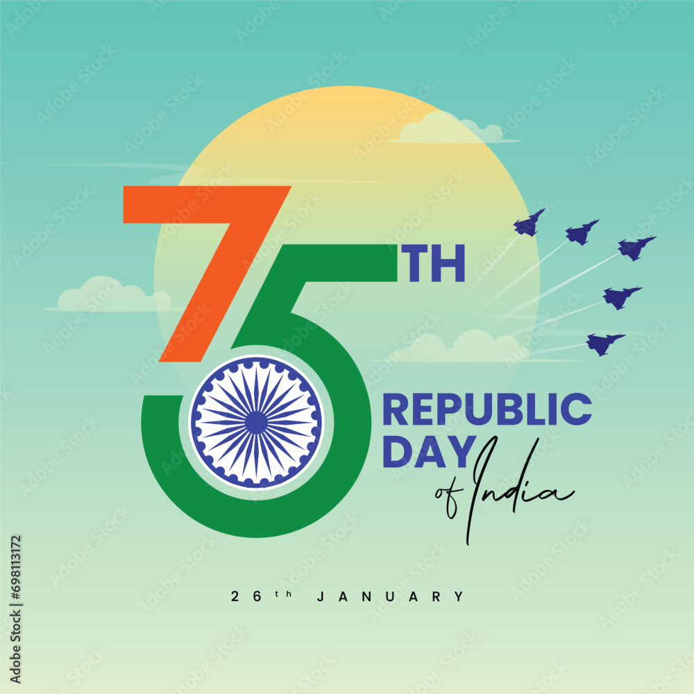 75 years of Indian republic day celebration background, logo ...