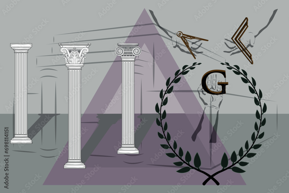 Symbols of Freemasonry, Greek columns, Solomon's Temple, square ...